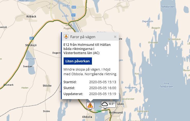 Mindre skopa sågs på E12 i Umeå